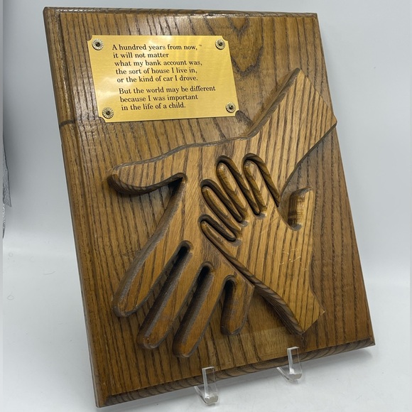Art | Original Poem Solid Oak Wood 3d Carved Plaque Of Parentchild Hand ...